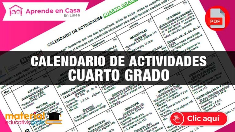 CALENDARIO DE ACTIVIDADES CUARTO GRADO