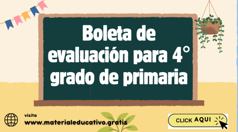 Boleta de evaluación para 4° grado de primaria